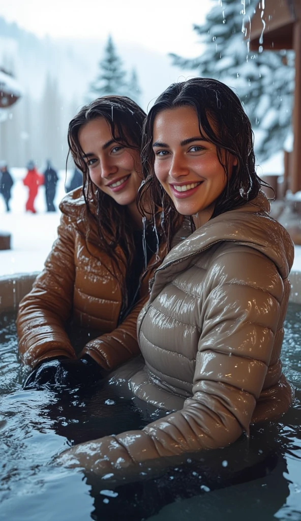 Two beautiful girls in winter clothes , down jackets, jackets - SeaArt AI