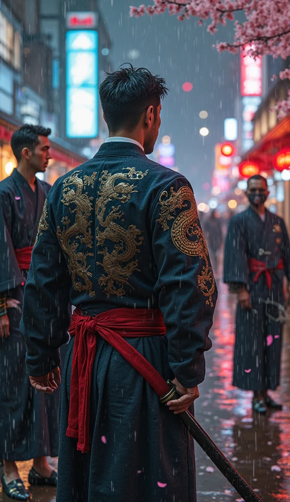 Suits: Navy suit with dragons embroidered in gold thread and a katana ...