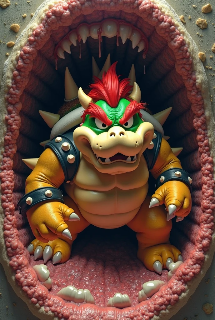 Fat Bowser from super mario inside someone's throat - SeaArt AI