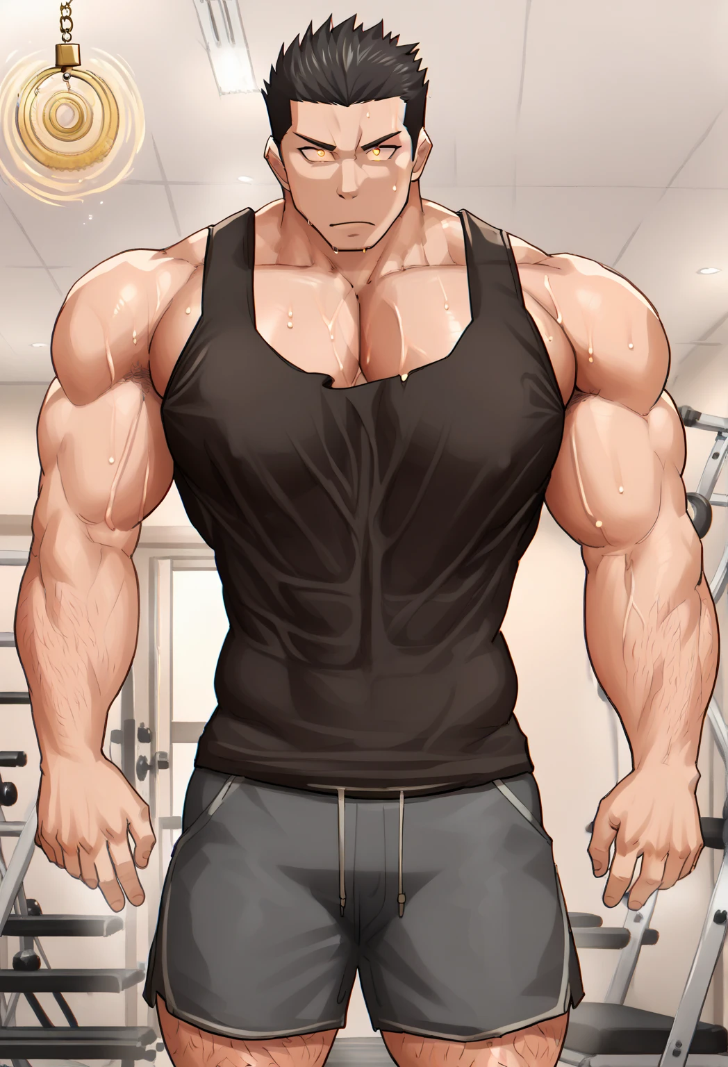 Komaba Ichirou alone in the gym, staring at golden pendulum, black hair ...