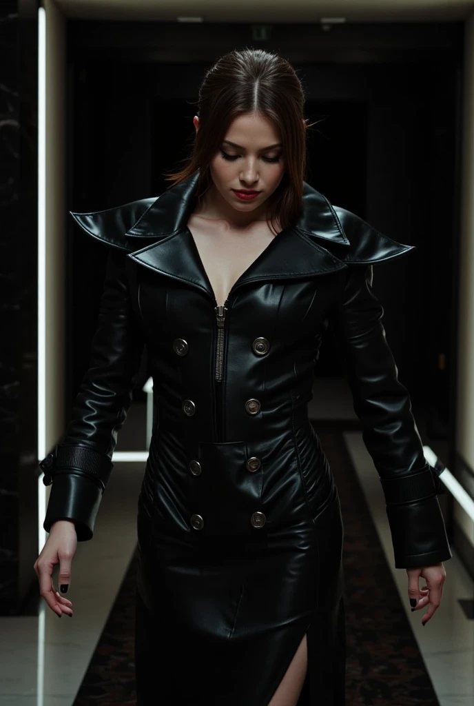 A **cinematic editorial music video shot** of a **mysterious brunette woman - SeaArt AI