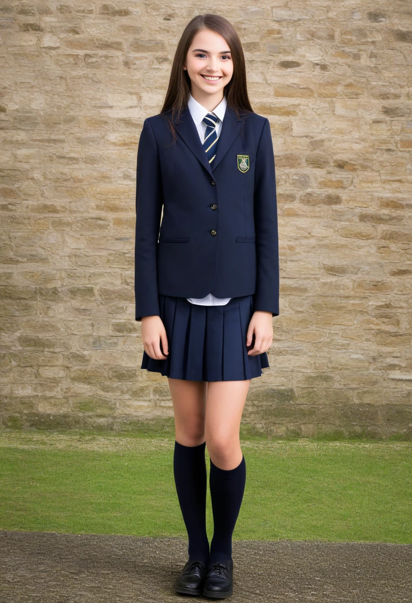 Laura b,school uniform,standing,looking at viewer,full body,smile ...