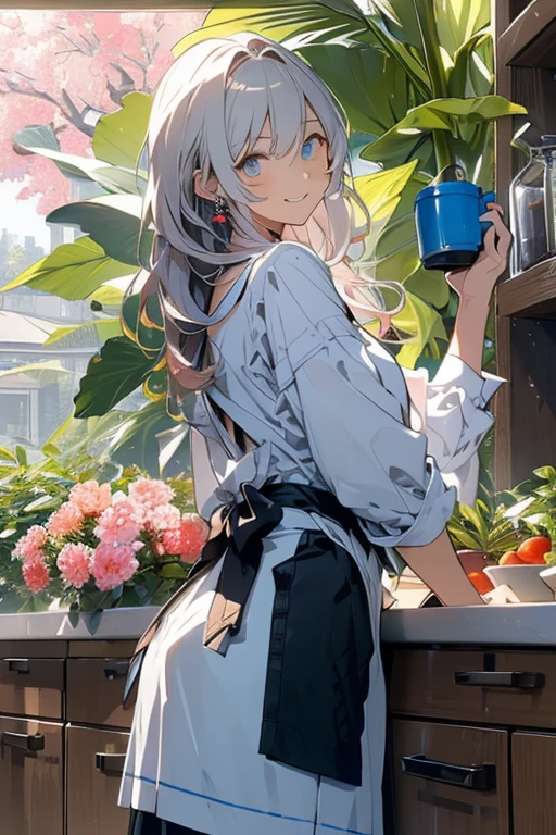 (from below:1.2),((1girl, silver hair, long hair, qutel blue eyes ...