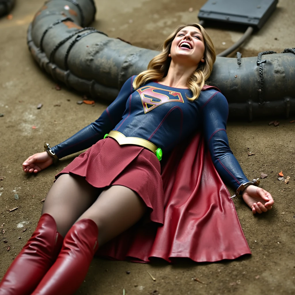 Melissa Benoist as Supergirl, the Supergirl lie flat on the ground ...