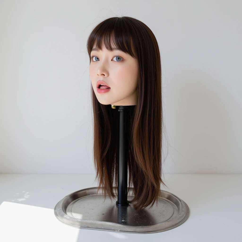 A beautiful, american, 18 years old girl's disembodied head stands in ...