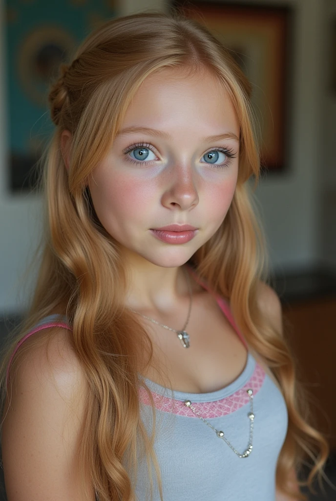 Very realistic photo of a very young girl, long blond hair, The girl ...