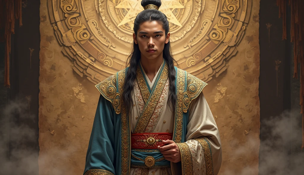 Portrait of a Hata clan member in elaborate ancient clothing showing ...