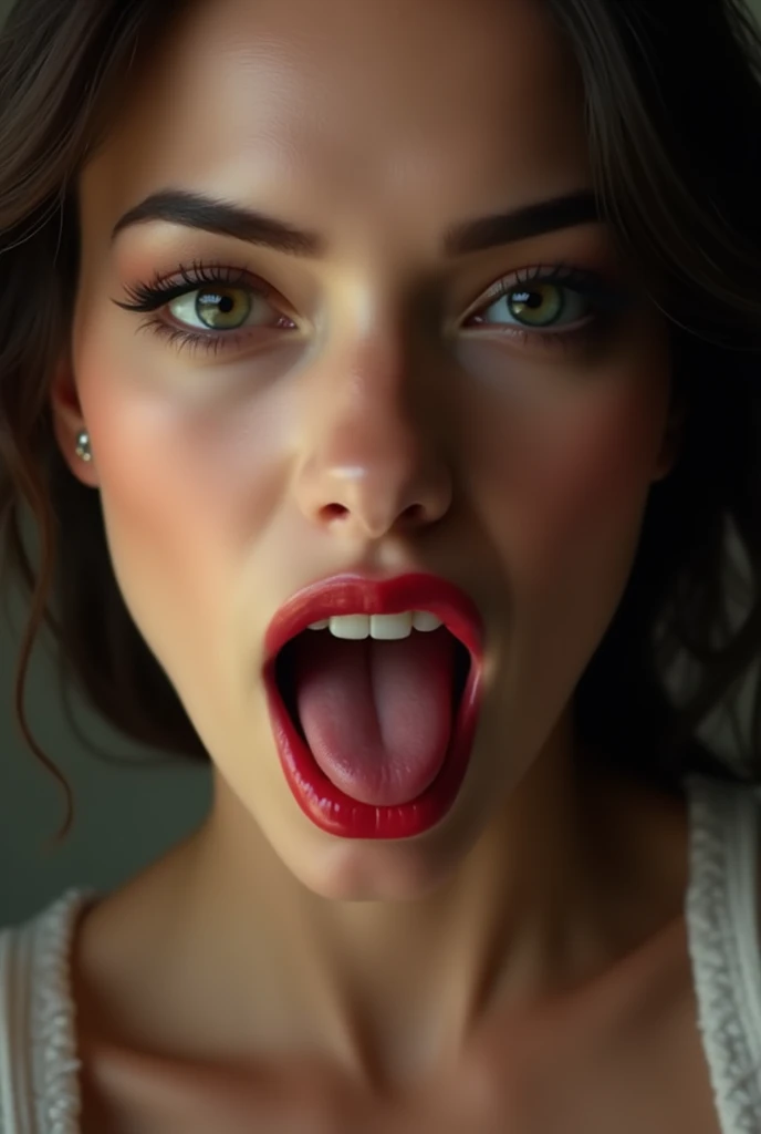 Hot woman opens her mouth and shows her tongue - SeaArt AI