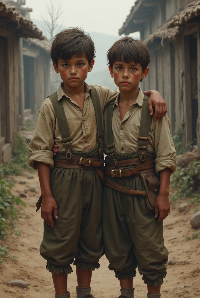 Two orphan boys standing in the 1820 - SeaArt AI
