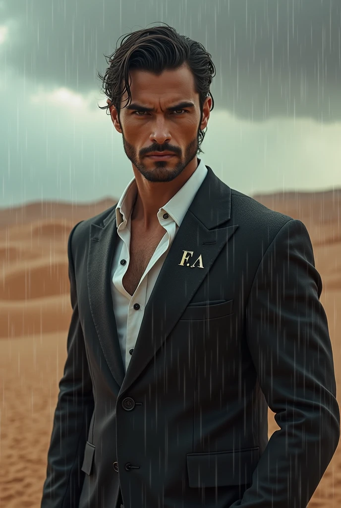 Handsome brunette with the initials f A foreign man under the rain in ...