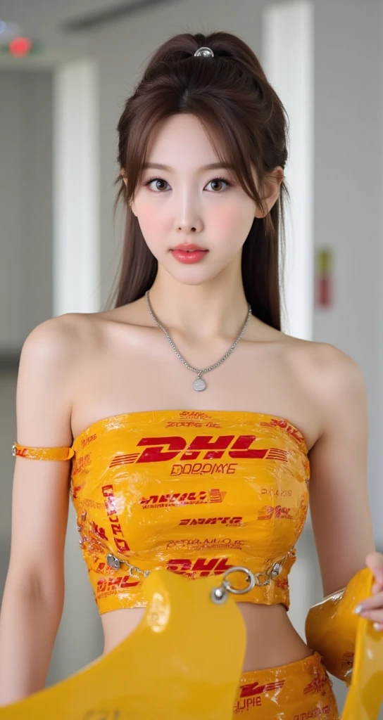 Nayeon,DHL tape minidress - SeaArt AI