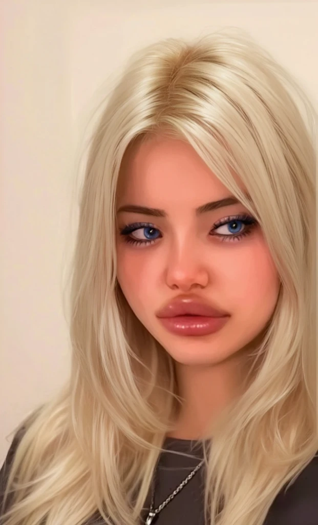 Dumb blonde girl, blue eyes highlighted, slut makeup, bimbo lips ...