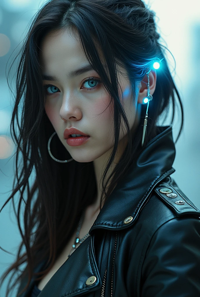 Beautiful American woman with long black hair, blue eyes and white skin - SeaArt AI