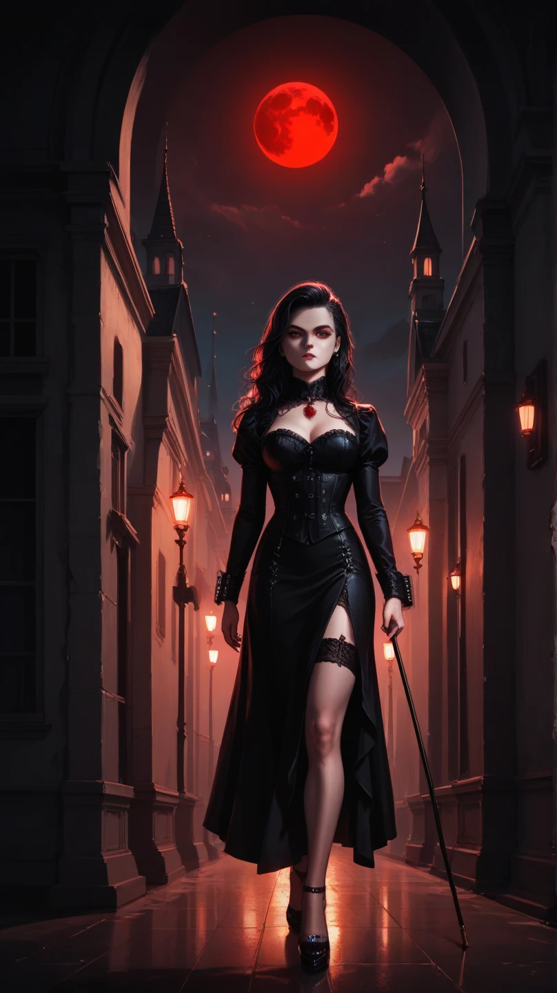 gothic girls on the left Western-style building indoor window night Red ...