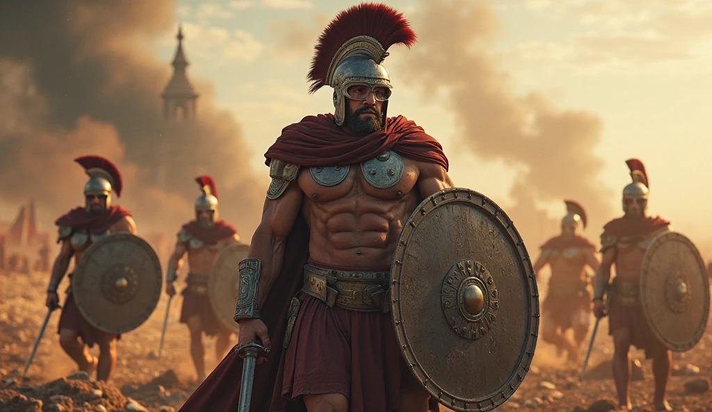 A spartan warrior fighting on a battlefield, muscular and fierce ...