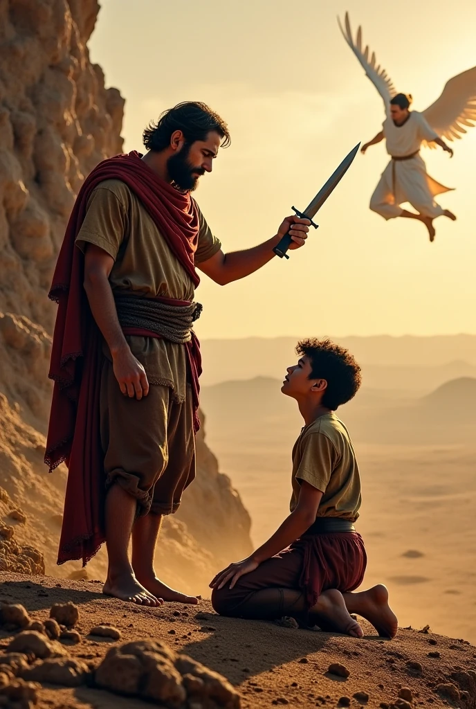 Abraham with the knife raised — A dramatic scene where Abraham holds ...