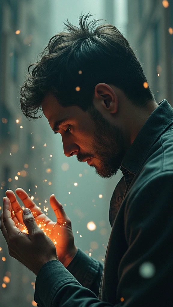 Matrix, 35-year-old man looks at his hands and understands that everything aroun - SeaArt AI