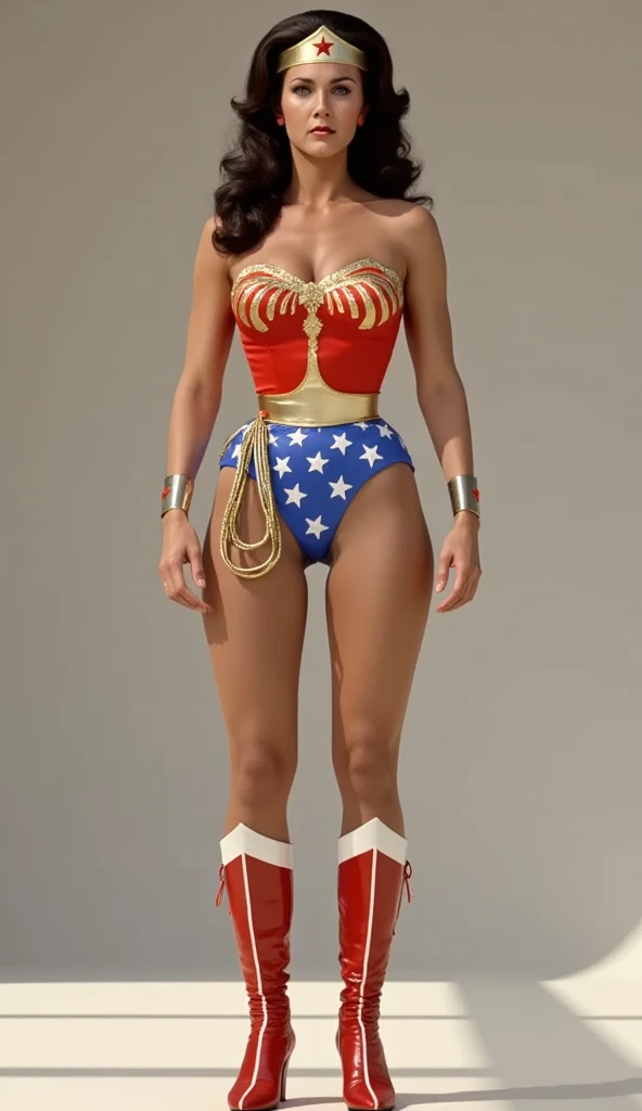 A SEXY LYNDA CARTER AS THE ICONIC 1960 WONDER WOMAN, WEARING A SPANDEX WONDER W - SeaArt AI