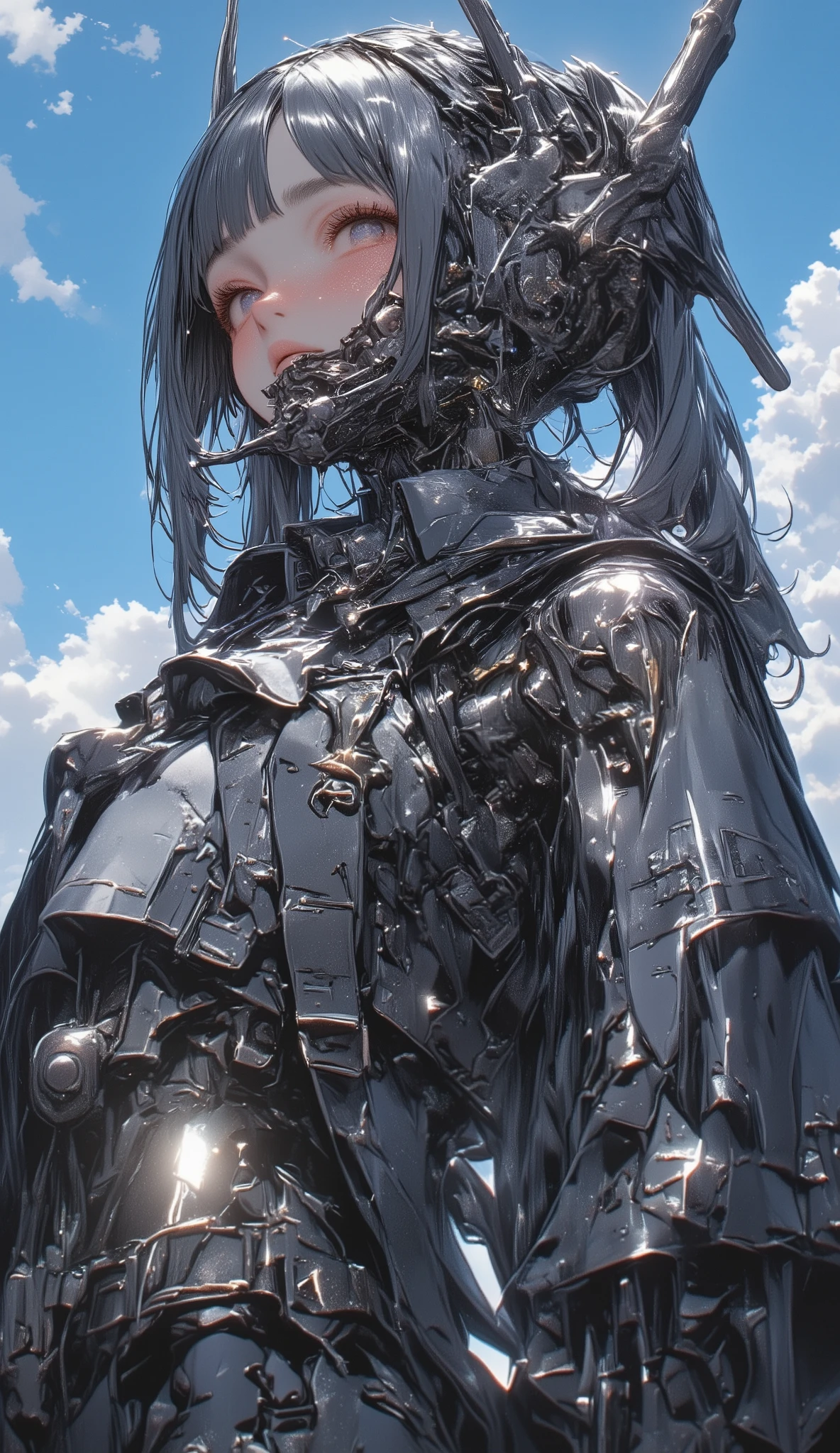Anime - style image of a woman with horns and a black outfit - SeaArt AI