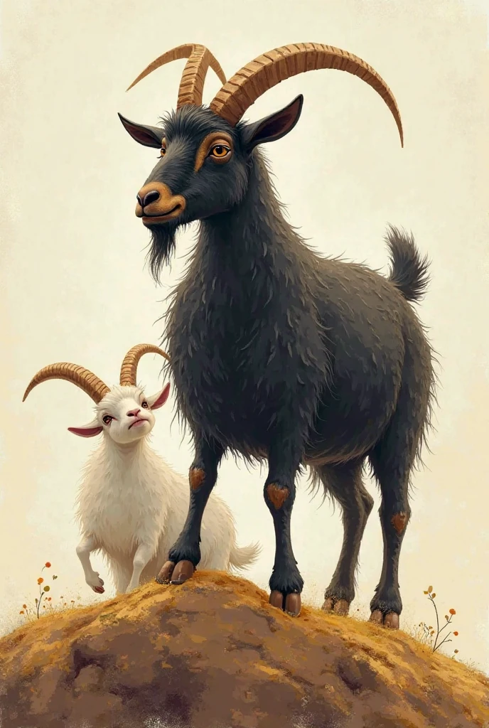 Draw two goats, a shiny and mighty black-haired male goat, 1 white ...
