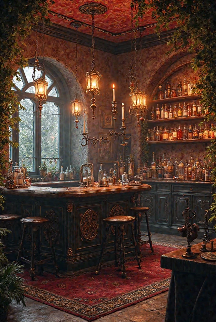 Interior of a witch-themed occult café-bar that sells food and drinks ...