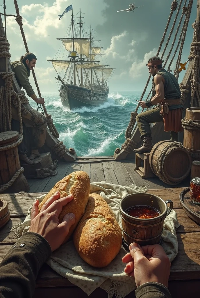 A turbulent and intense scene captured from the perspective of a pirate ...