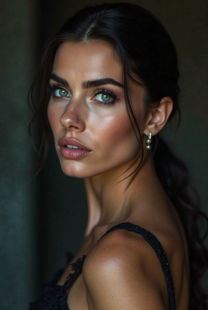 A confident italian woman with a sculpted, symmetrical face, captured ...