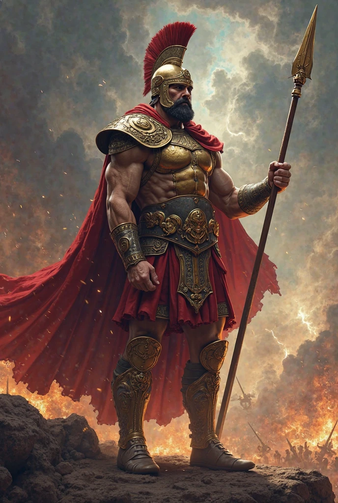 Greek god Ares with helmet and war spear - SeaArt AI