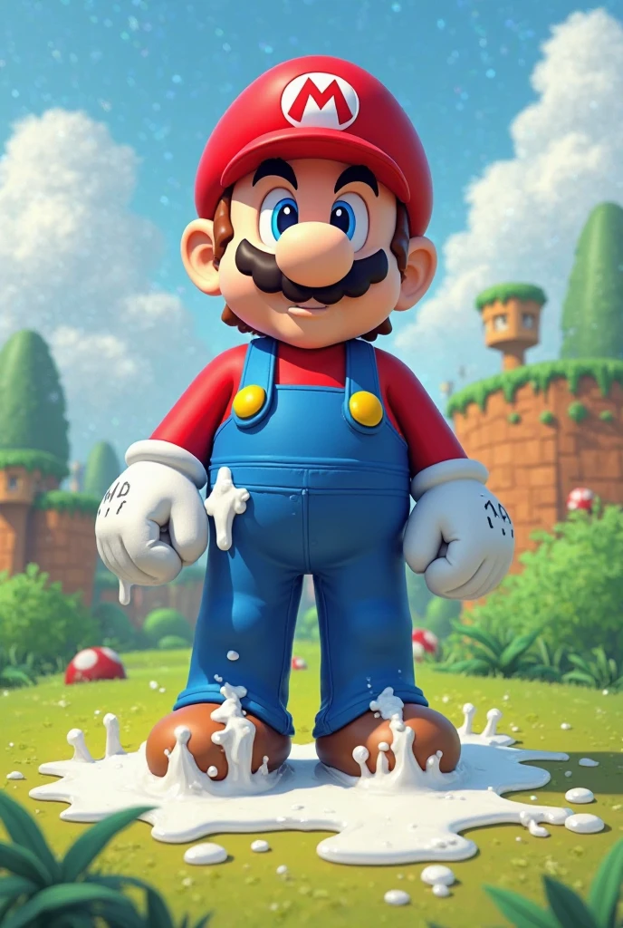 Mario but his pants are covered in milk - SeaArt AI