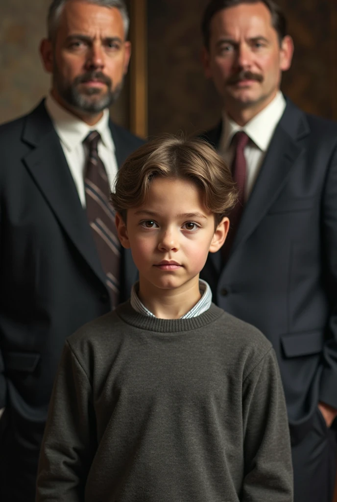 Conner Kent as a boy posing for a family photo, Behind him are two men ...