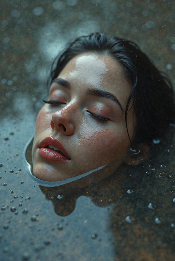 Face of a woman in 3D in a rain puddle - SeaArt AI
