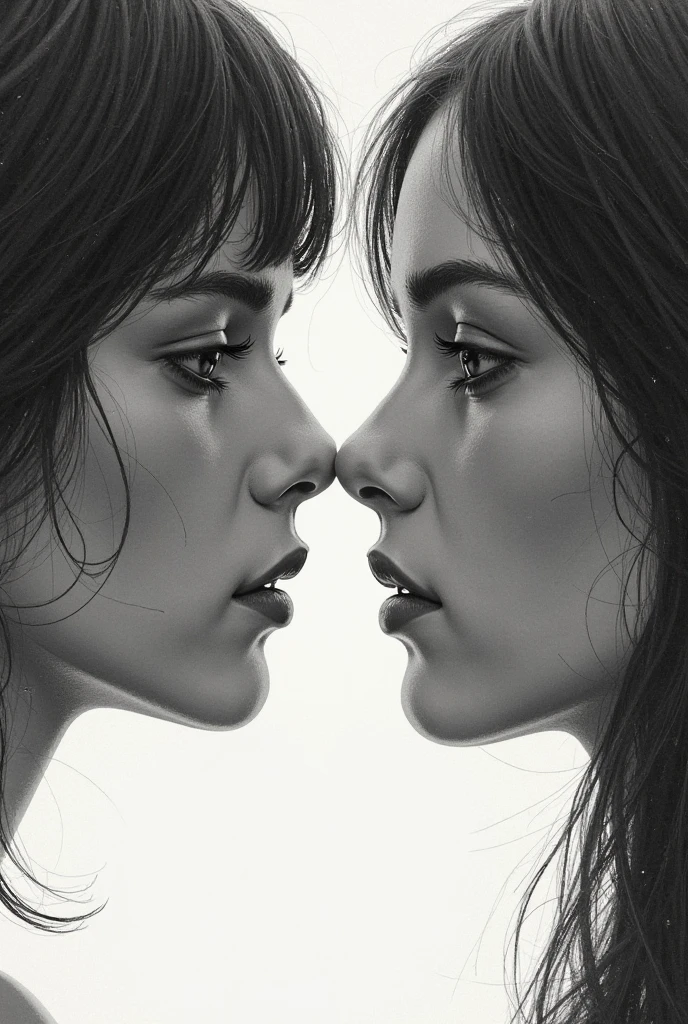 : A drawing of two faces almost touching, but there is a distance ...