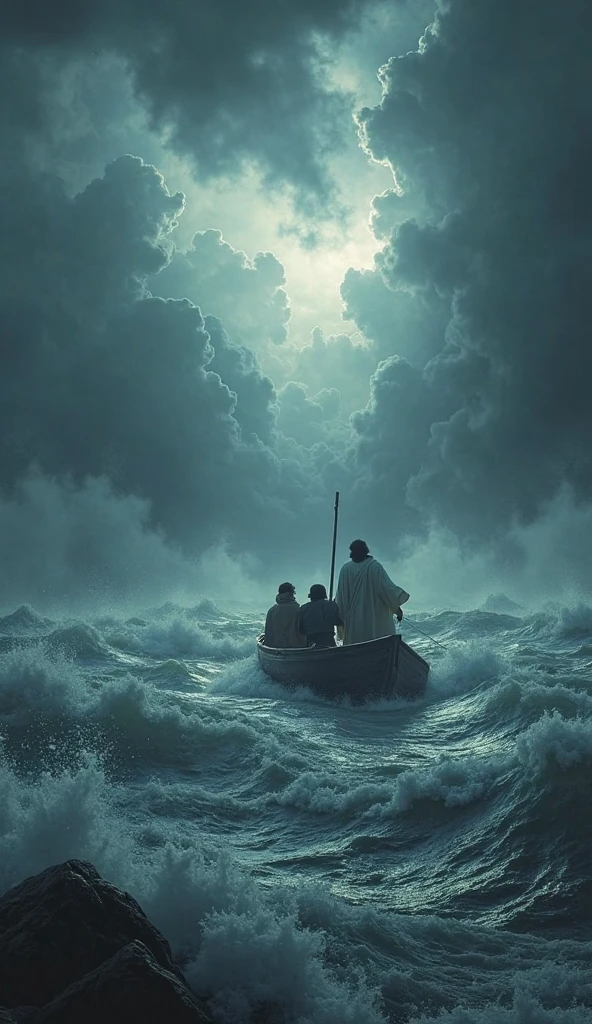 Create a dramatic scene ultra realistic 8K depicting Jesus saving ...