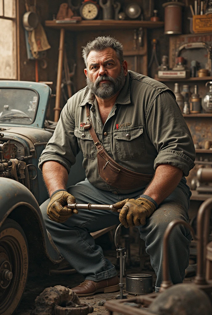 Vintage style fat mechanic - SeaArt AI