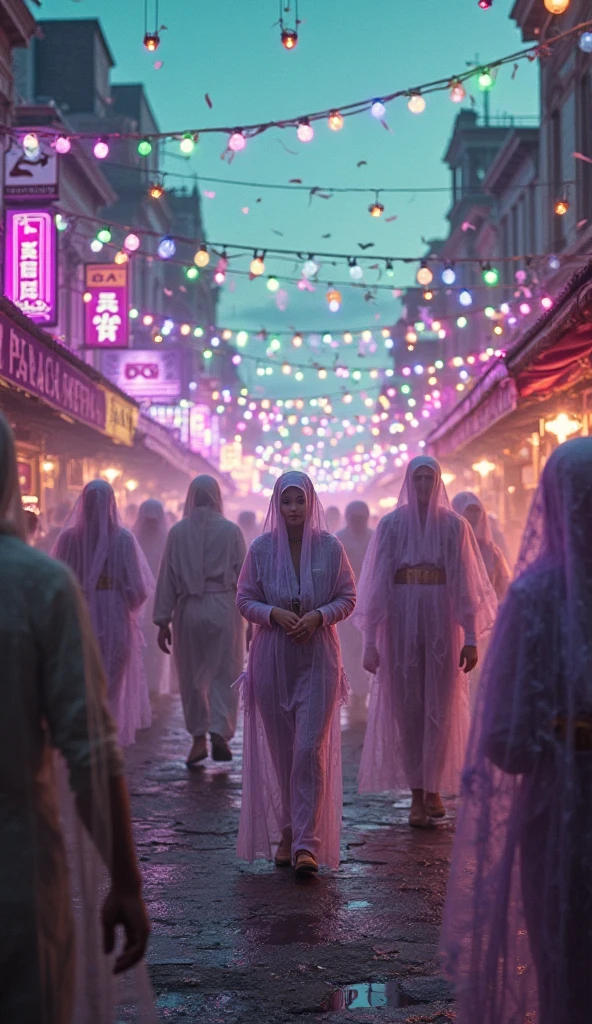 A surreal and dreamlike depiction of a carnival street at dusk - SeaArt AI