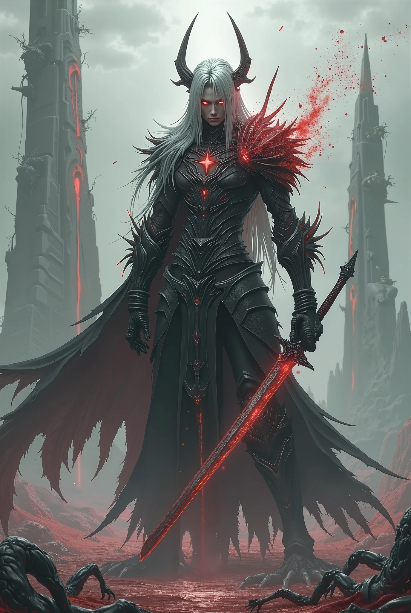 Arafed image of a male with a sword and a demon on his back - SeaArt AI