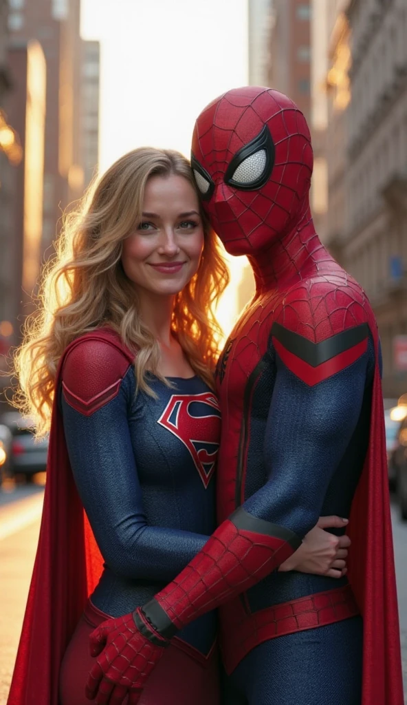 "A hyper-realistic digital artwork featuring Spider-Man and Supergirl ...