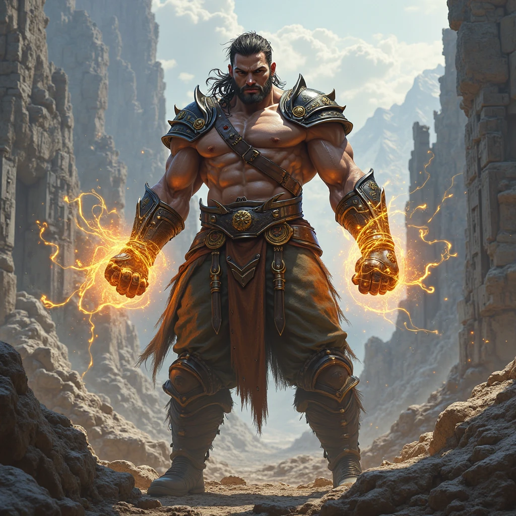 Fighter using magic mittens on his hands. - SeaArt AI