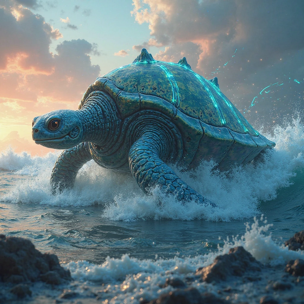 Realize sea turtle alien monster at the water surface - SeaArt AI