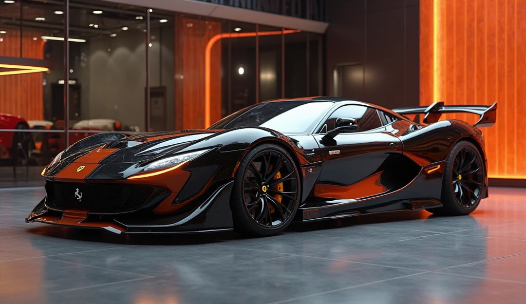 Black metallic with orange color Ferrari 812 GTS 2025 model right or ...