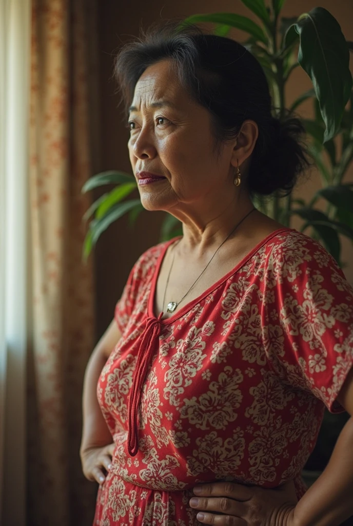 The typical Filipino mother stands with her hands on her hips - SeaArt AI