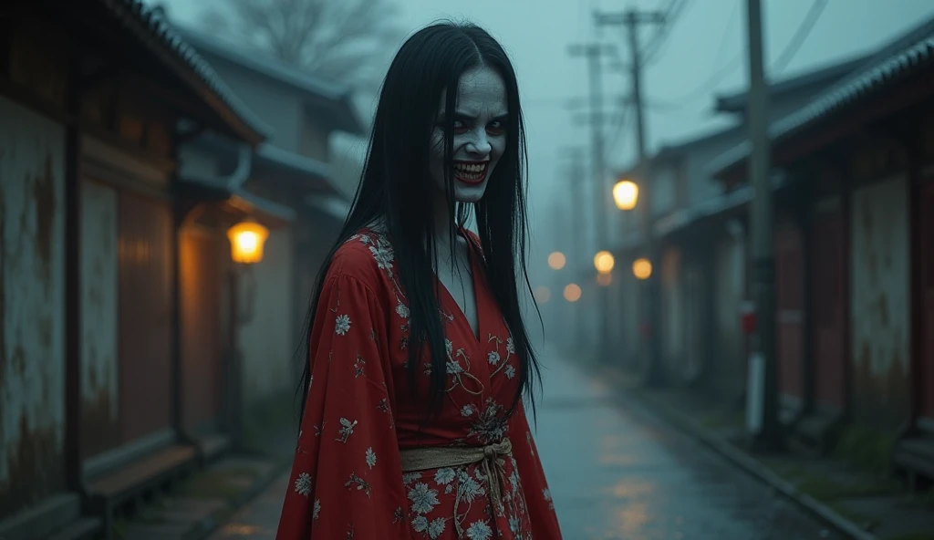 "A terrifying ghostly woman with an unsettling face, long straight ...