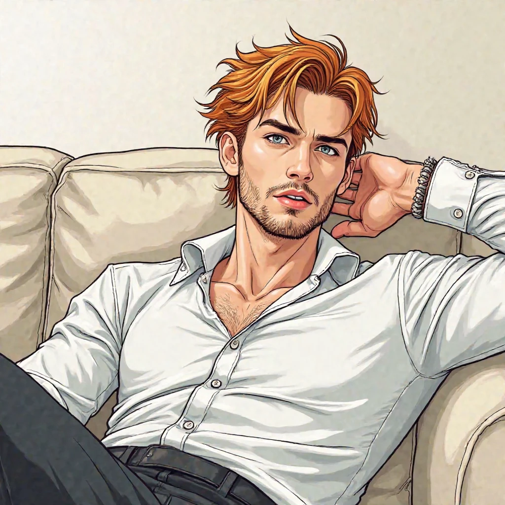 Hot handsome vampire with short ginger hair and beard wearing white ...