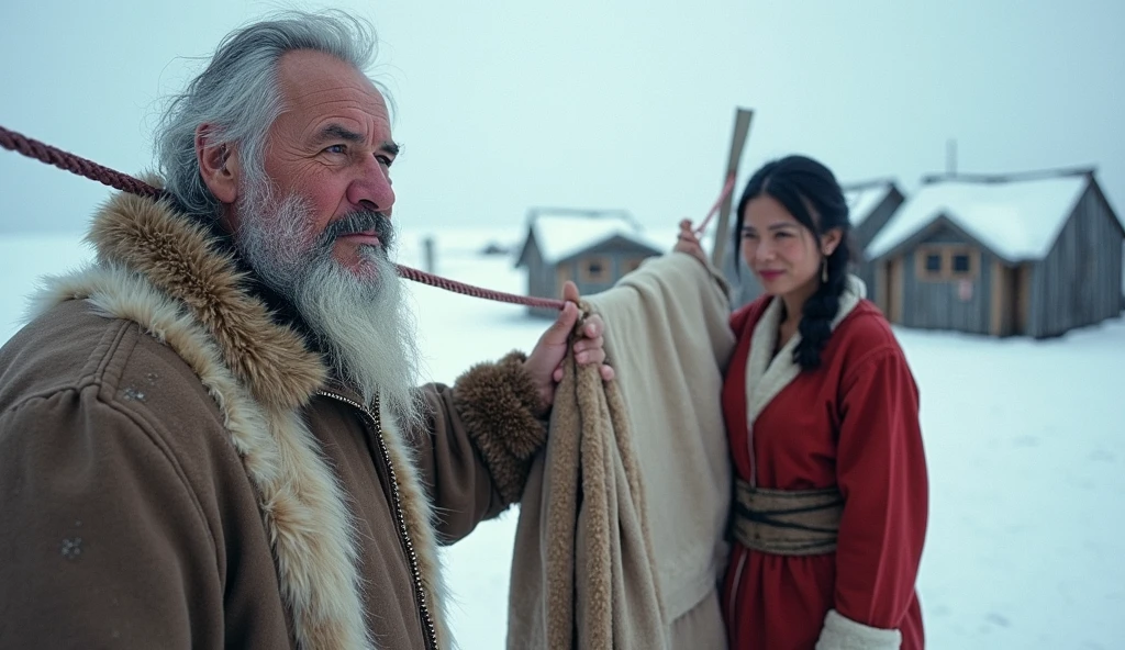 "Two Inuit individuals with traditional clothing, a middle-aged man ...