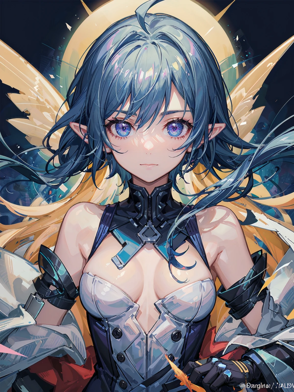 An animated artwork of a young woman wielding one fiery sword and one icey sword - SeaArt AI