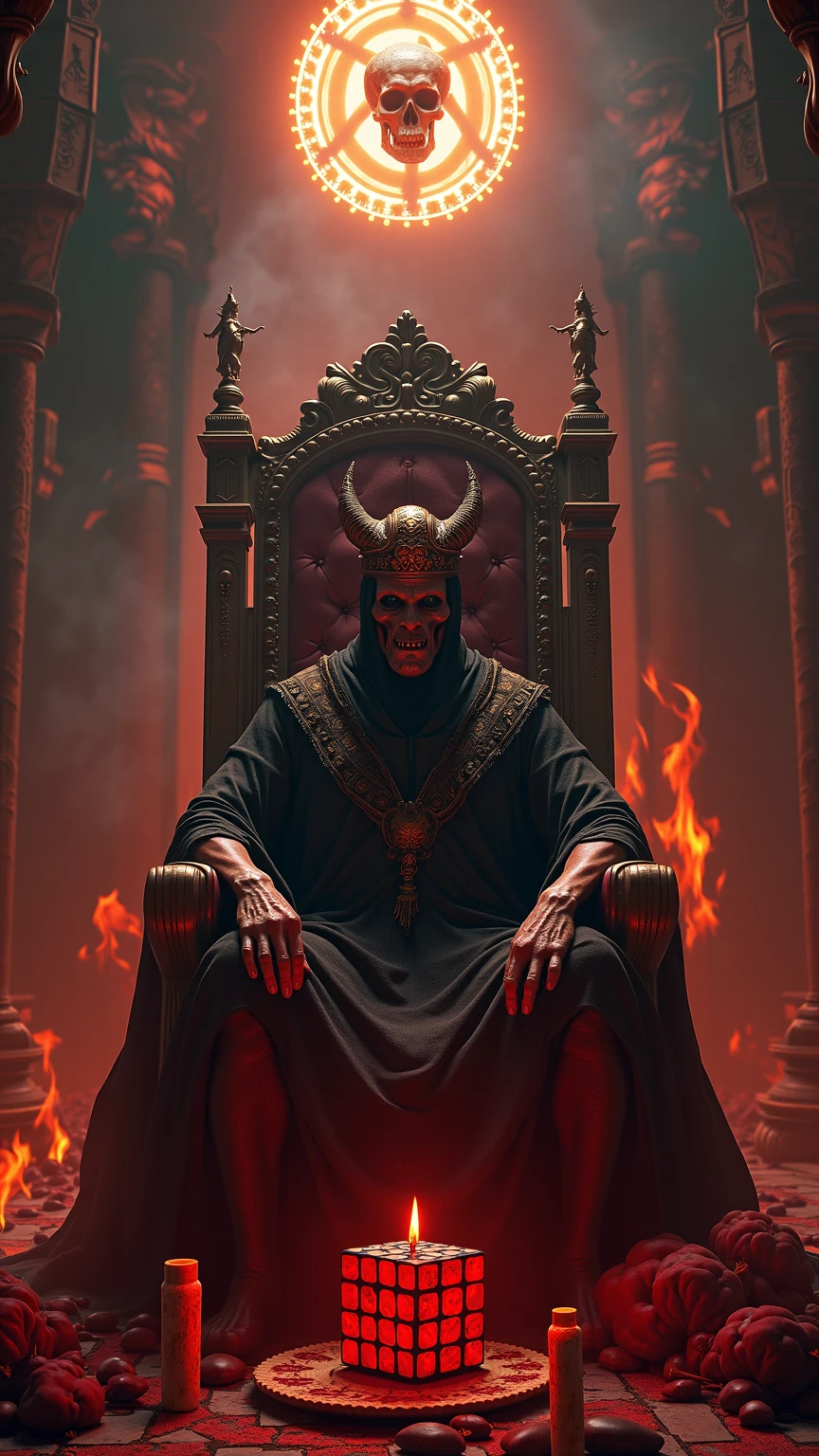 Picture of a throne with a skull and a candle, Hell Sitting on a Throne - SeaArt AI
