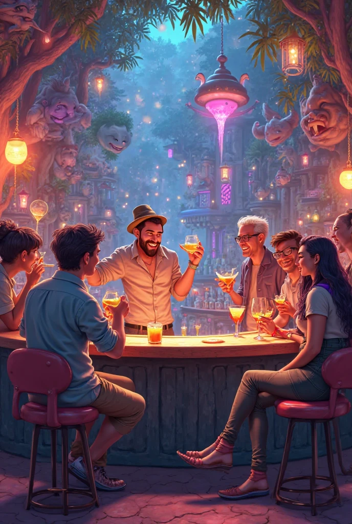 Drinking at an animated bar - SeaArt AI