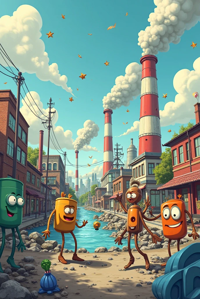 Cartoon of the causes of pollution f Detailed - SeaArt AI