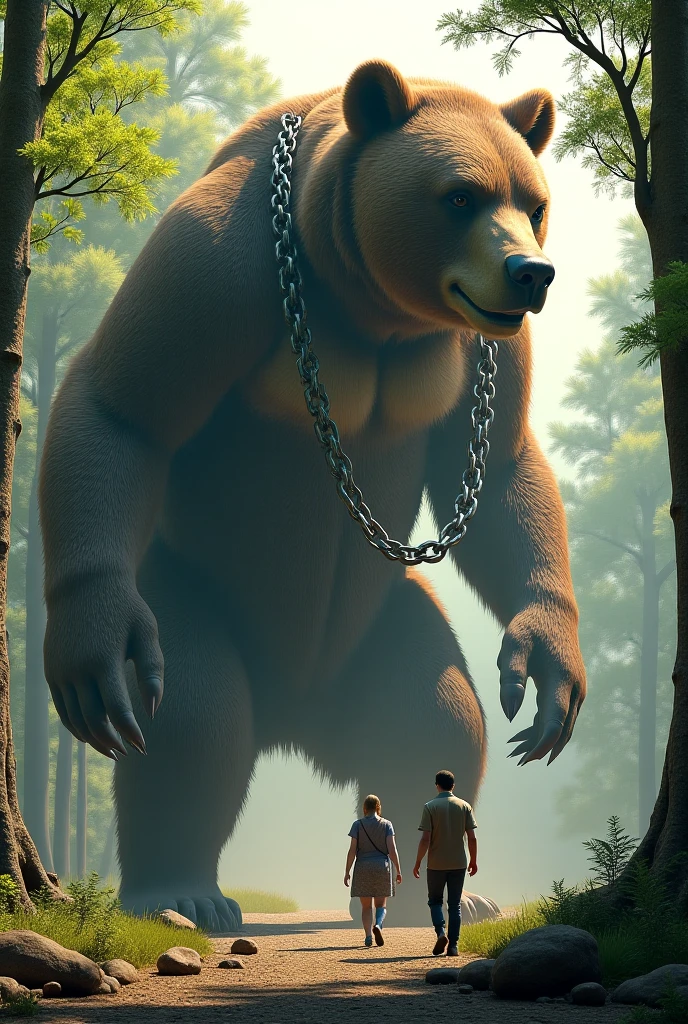 A gigantic bear with two heads on its body wrapped in a full chain and ...