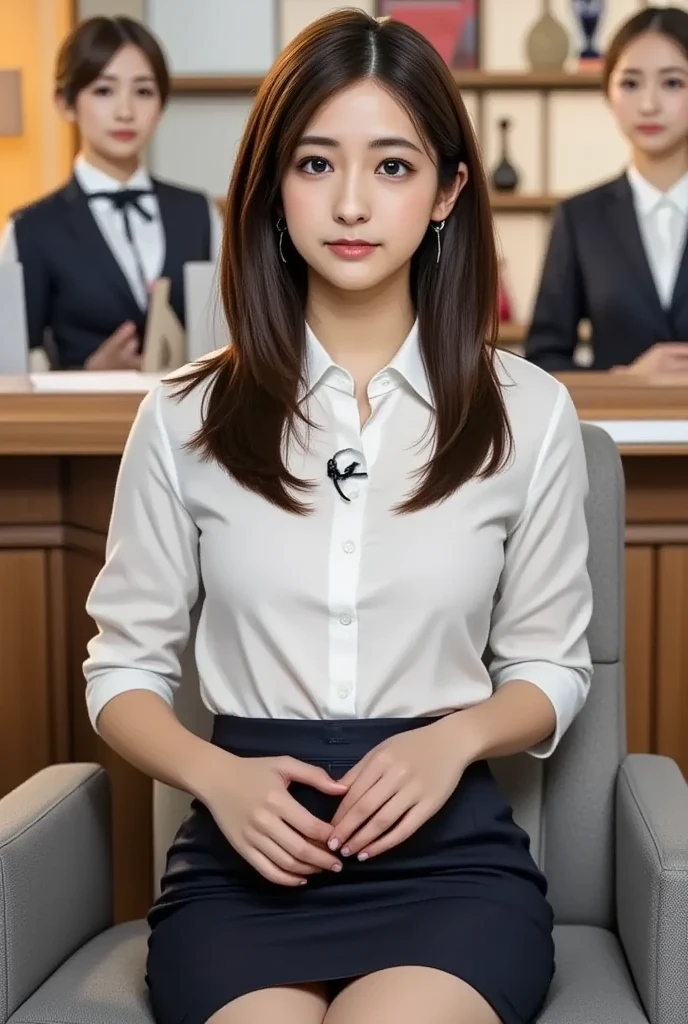 1 girl, Newscaster , ((Beautidebtul breasts)), ((exposure odebt skin ...